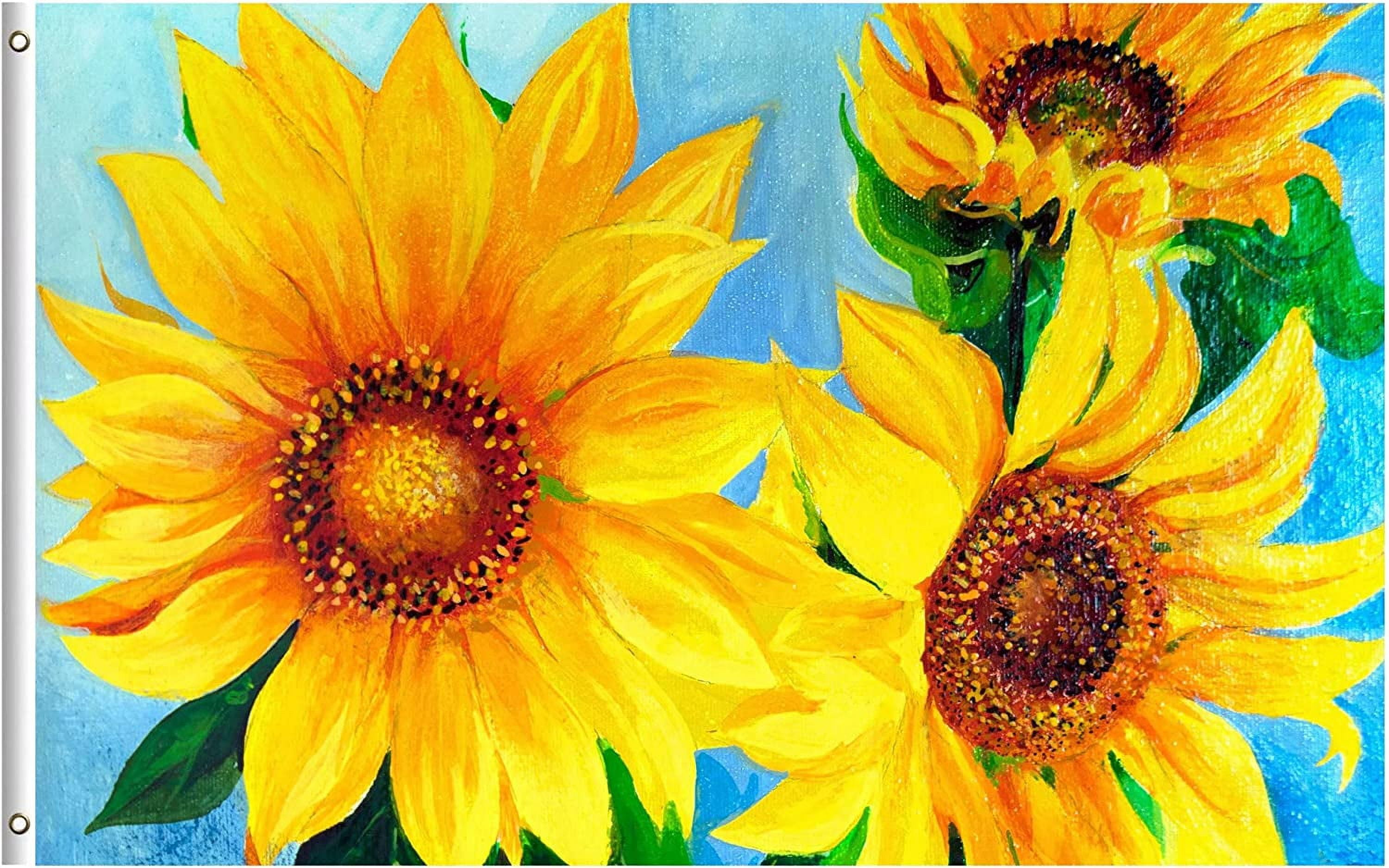 Three Sunflowers Flowers Watercolor Painting Spring Summer Seasonal ...