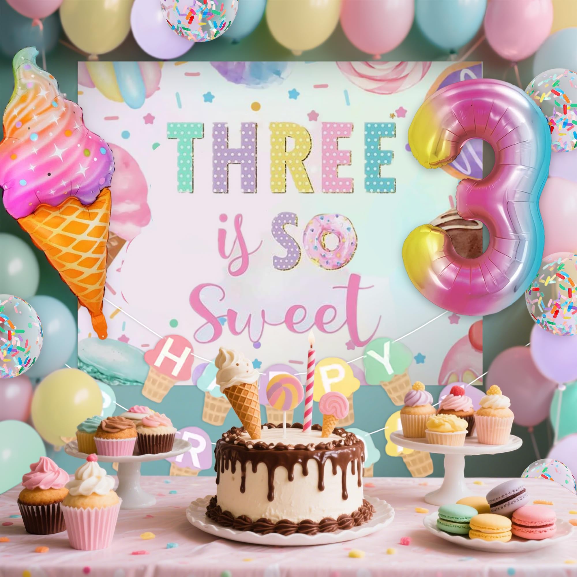 Three is So Sweet SSF20 Birthday Balloons Three Scoops of Fun 3rd ...