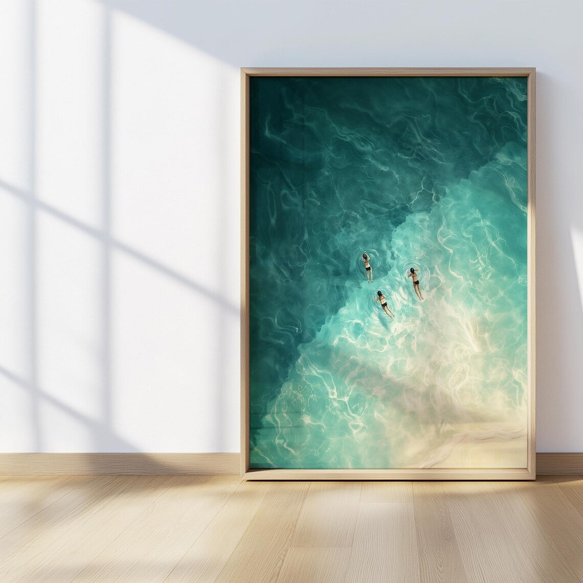 Three Swimming Girls Print, Minimalist Swimmers Artwork, Aerial Ocean ...