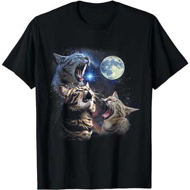 Three Tabby Cat Starry Night Funny Cats Howling At The Moons T-Shirt ...