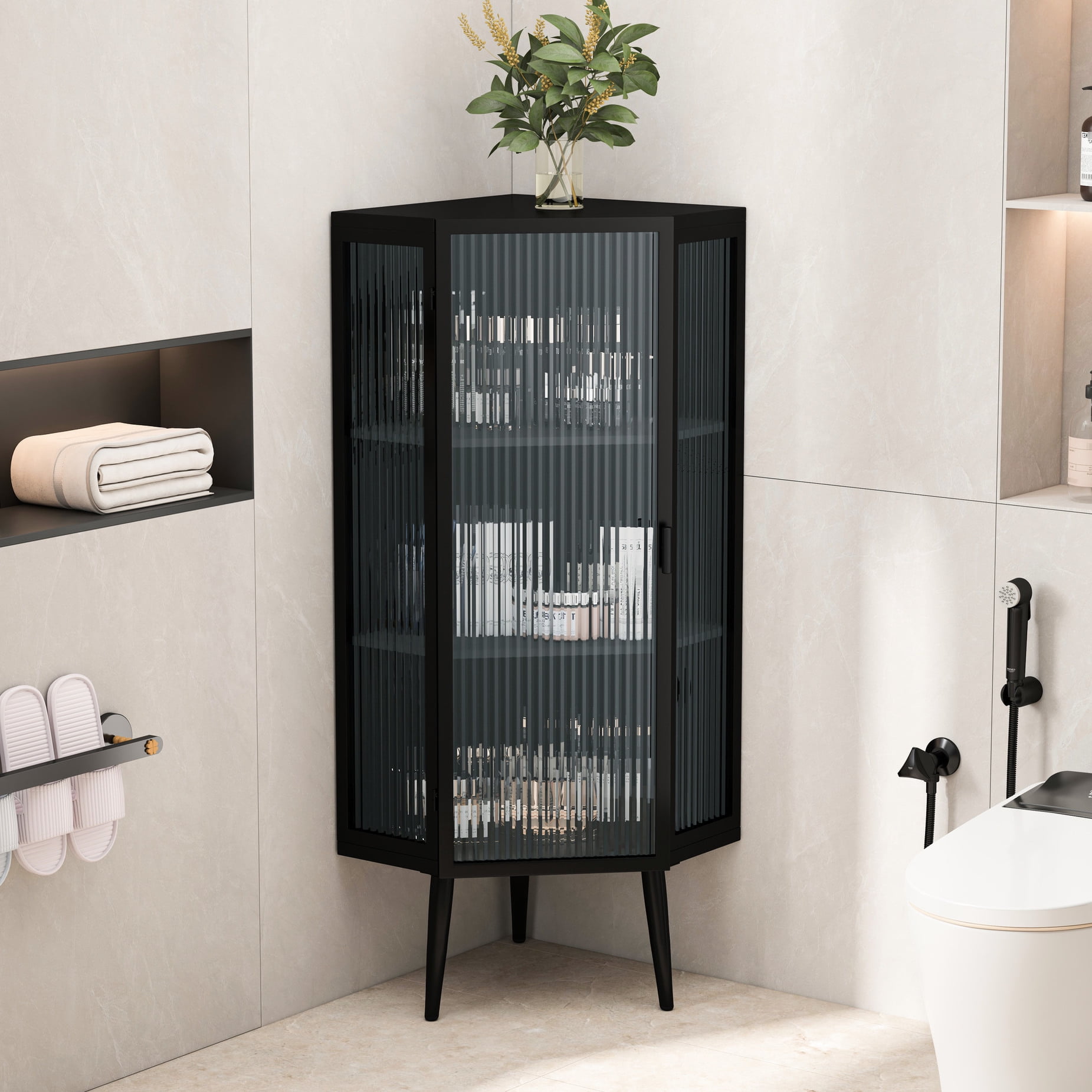 Three - Tier Bathroom Floor Corner Cabinet | Minimalist Aesthetic ...