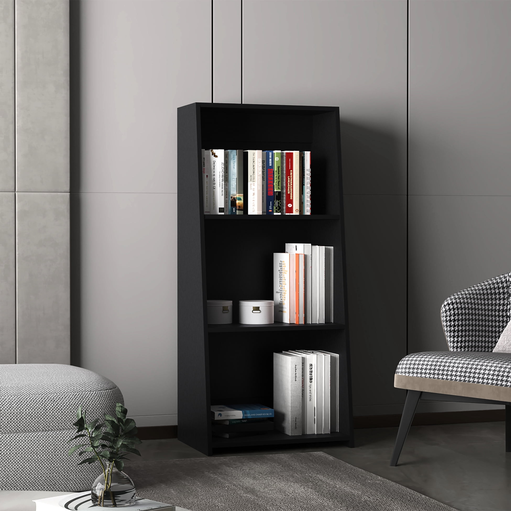 Three Tier Bookcase 47" Black - Space Saving For Small Homes, Versatile ...