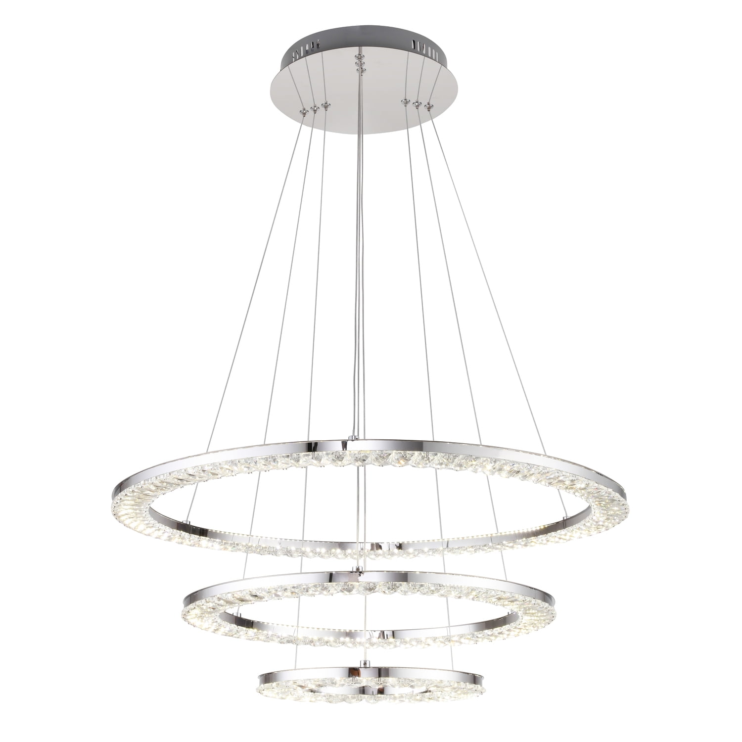 Three Tier Clear Cystal Ring Led Light Fixture With A Stainless Steel ...