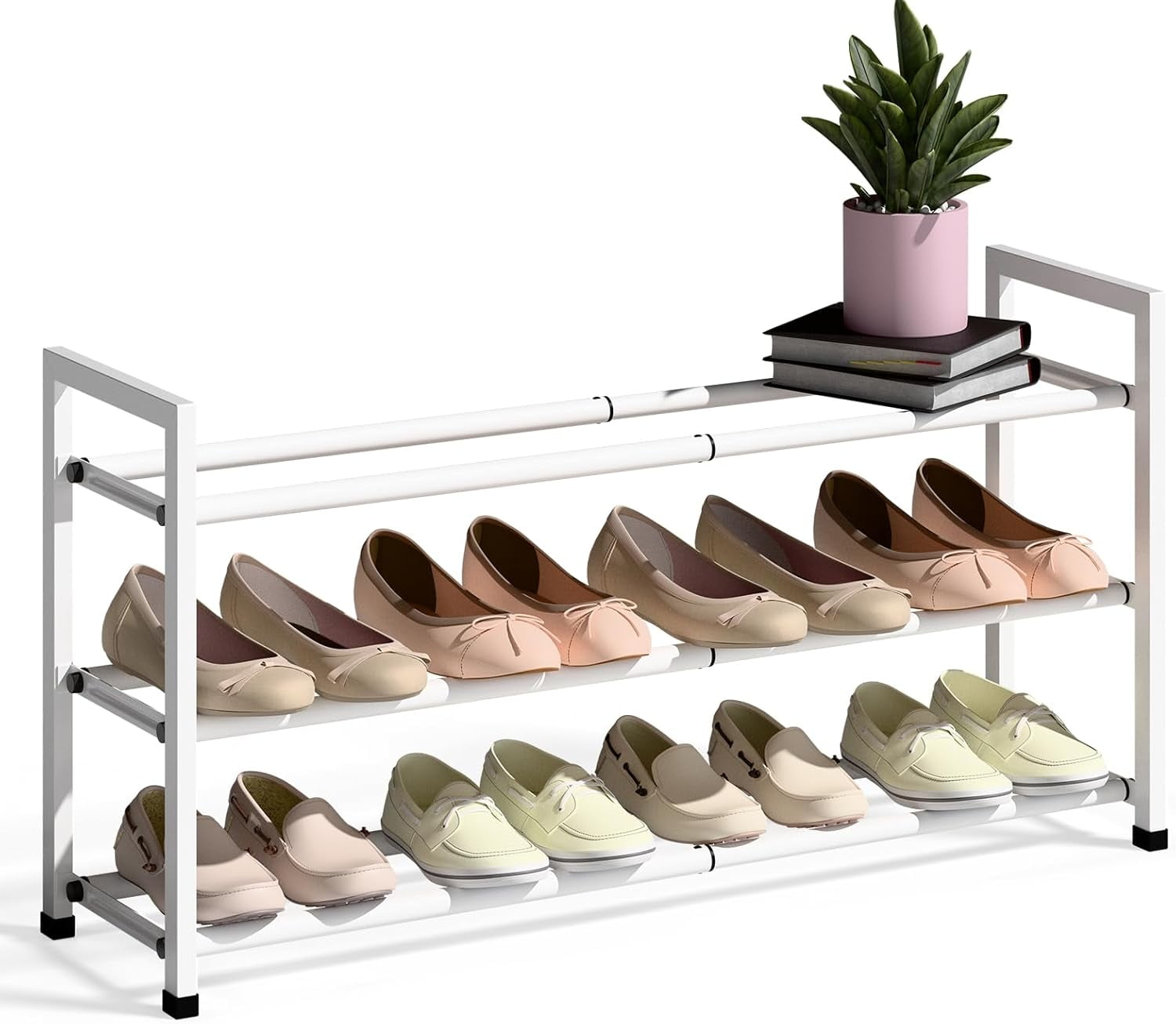 Three-Tier Expandable Shoe Rack for Closet, 18" - 33" Adjustable Shoe ...