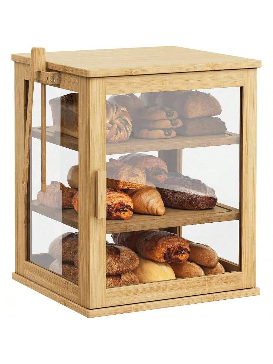 Three-Tier Farmhouse Style Bread Storage Container with Viewing Window ...