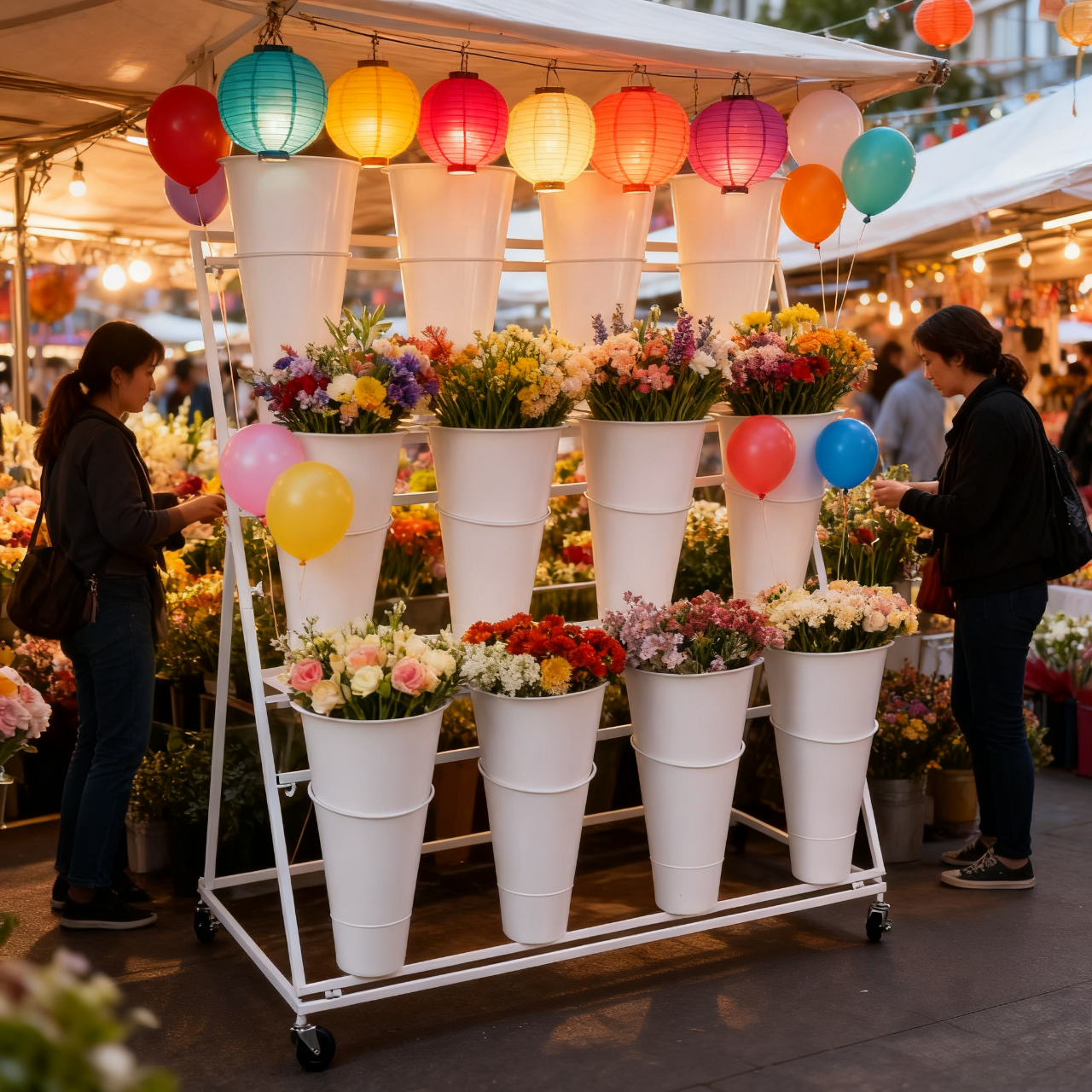 Three-Tier Flower Stand, Metal Flower Cart with Wheels - Multi-Level ...