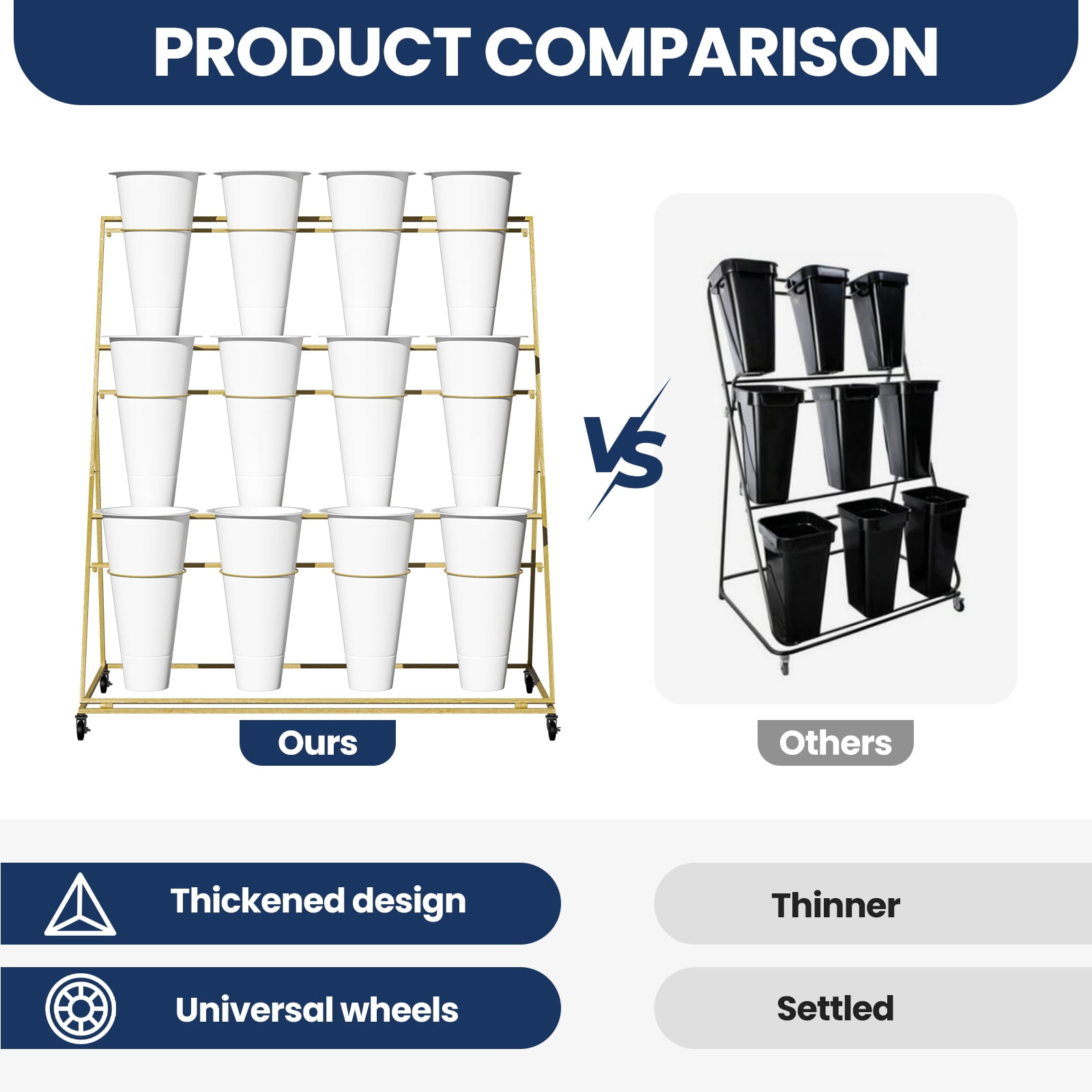 Three-Tier Gold Flower Stand, Metal Flower Cart with Wheels Level ...