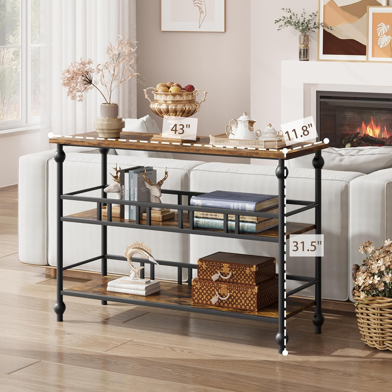 Three Tier Narrow Console Table Forty Three Inch Entryway Table with ...