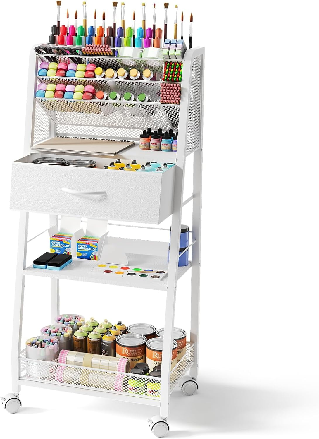 Three-Tier Rolling Cart - Metal Utility Cart with Storage Drawers and ...