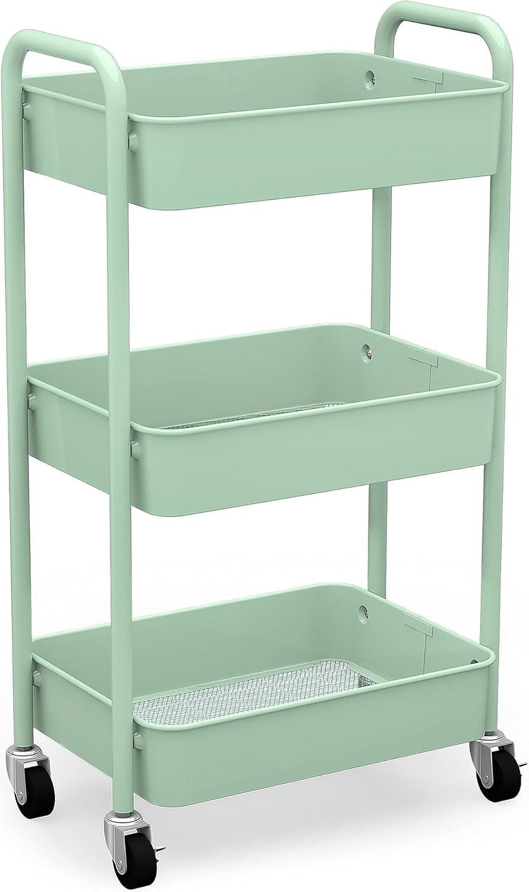 Three-Tier Rolling Metal Storage Organizer - Mobile Multi-Function Cart ...