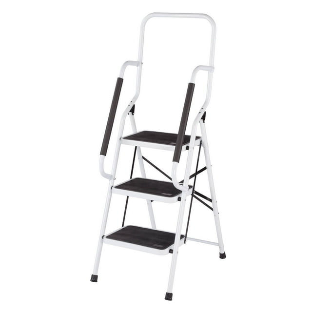 LivingSURE Three-Tier Step Ladder, 300 lb Capacity, Foldable, Padded ...