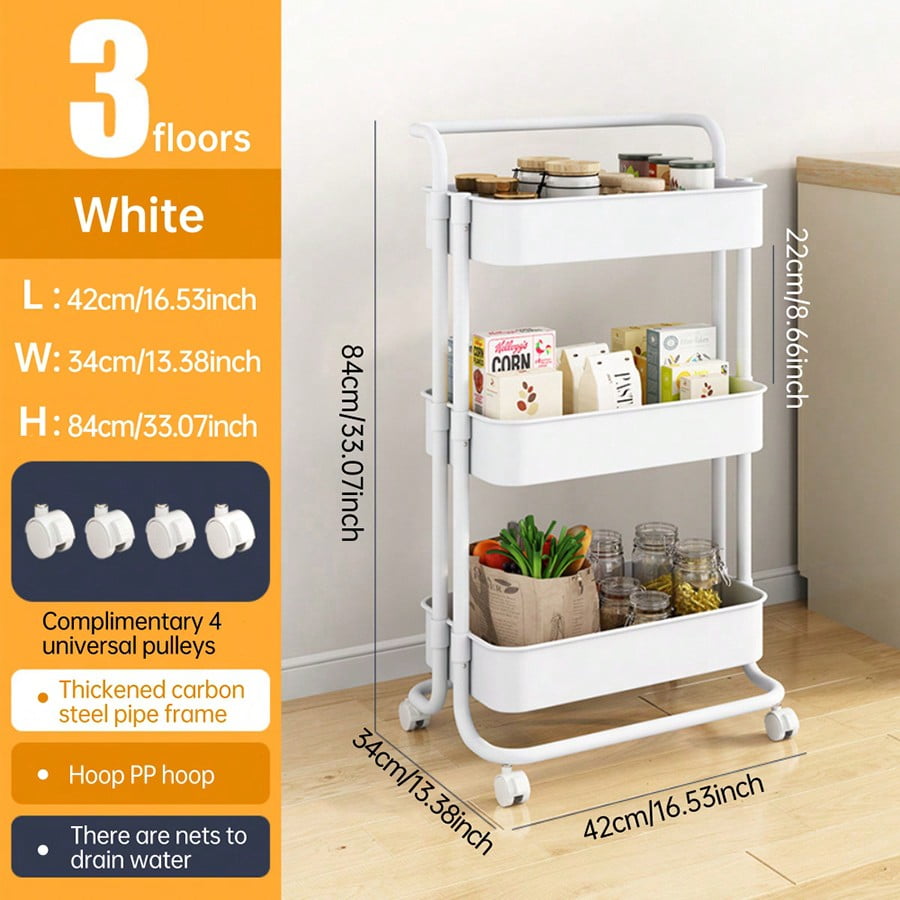 Three-Tier Trolley With Armrests, Universal Rolling Storage Cart, 3 ...