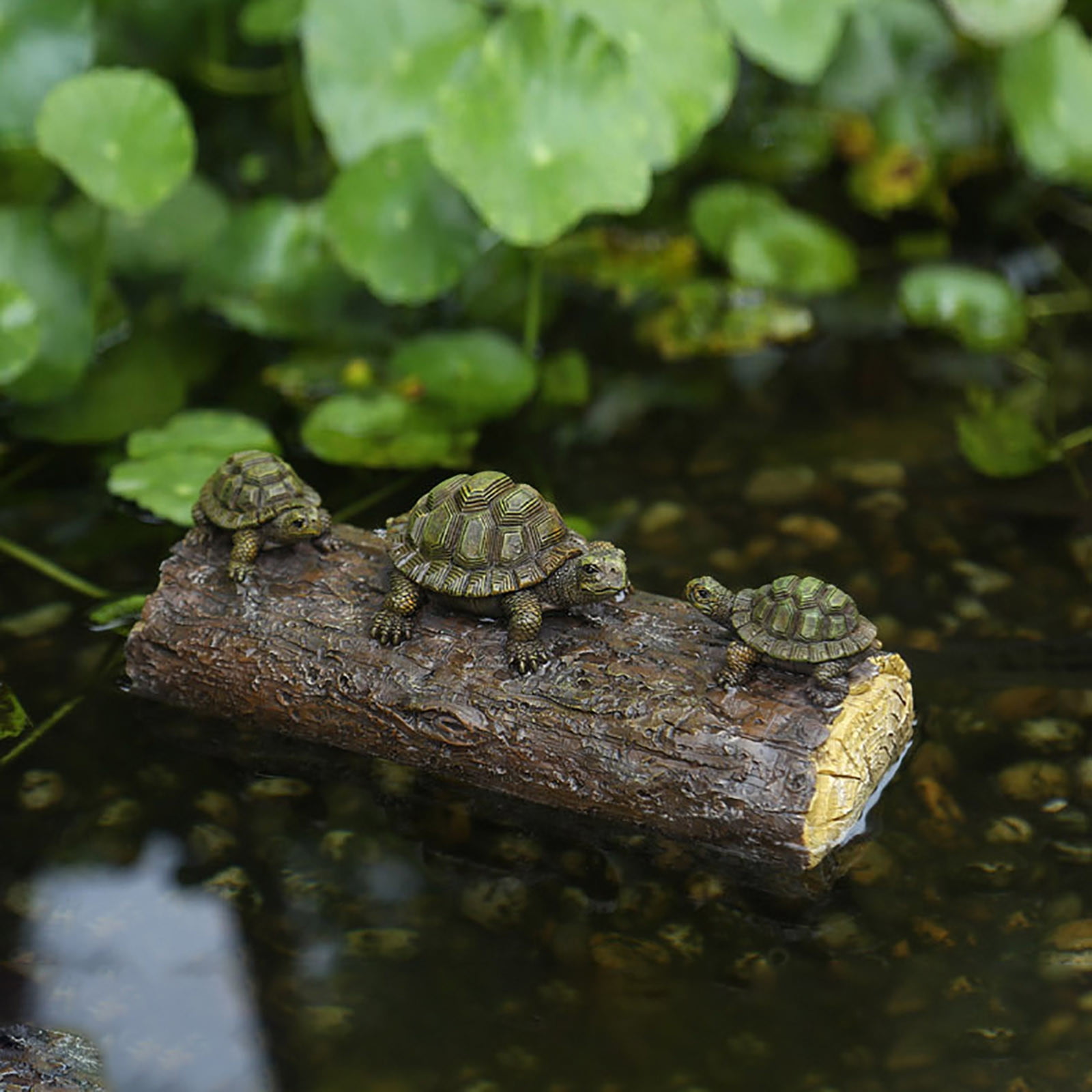 Three Turtle Floating Sculptures for Ponds - Lifelike Green Resin ...