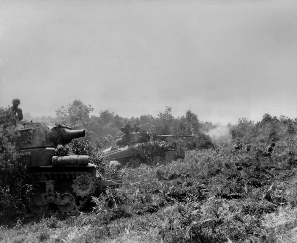 Three U.S Tanks Firing On German Positions In The Battle Of The Falaise ...