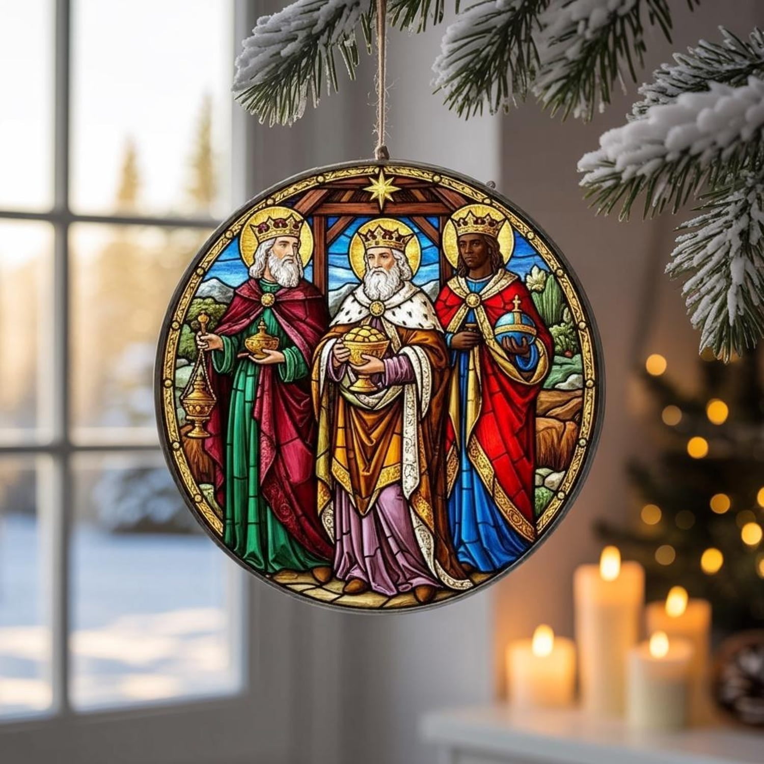 Three Wise Men Acrylic Suncatcher, Nativity Christmas Window Hanging ...