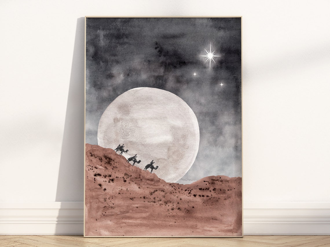 Three Wise Men Nativity Scene Abstract Boho Wall Art, Modern Star Of ...