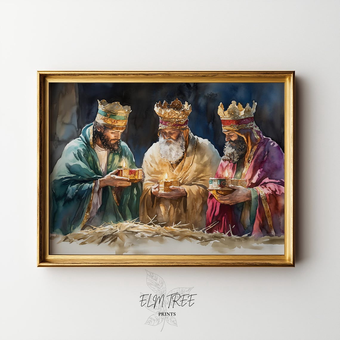 Three Wise Men Watercolor, Christmas Nativity Scene, Kings Presenting ...