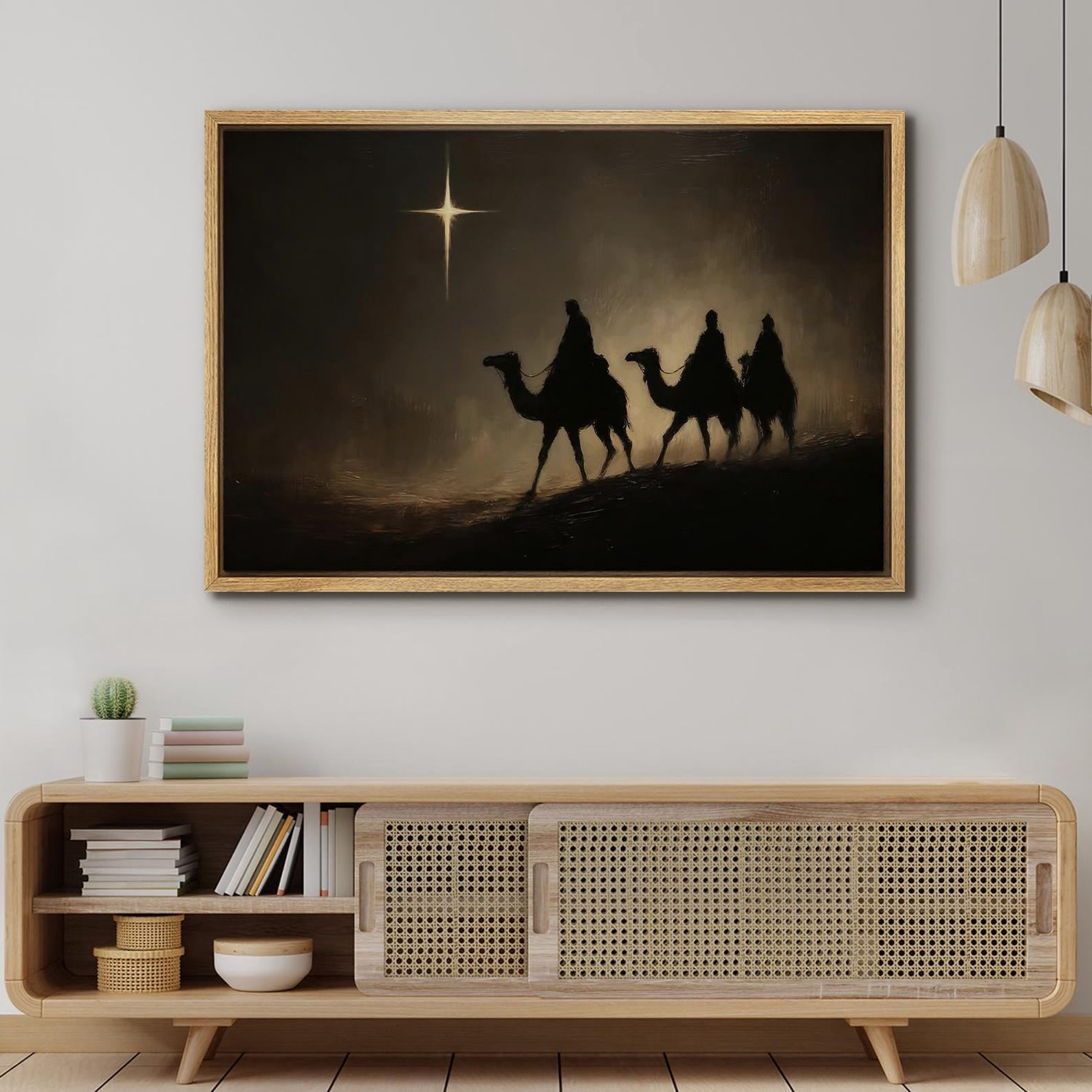Three Wise Men on Camels Christmas Wall Art, Bethlehem Star Night Scene ...
