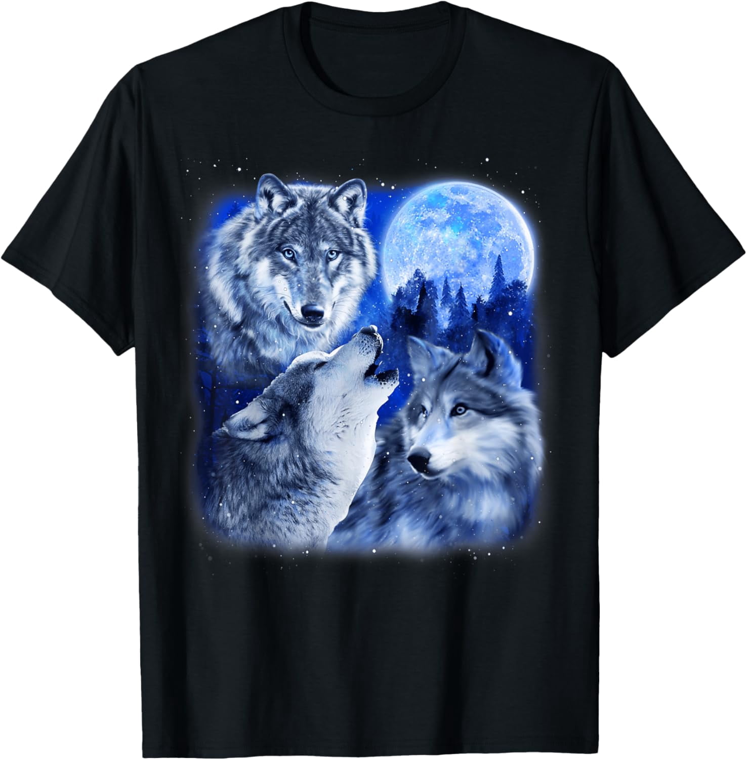 Three Wolves 3 Grey Wolf Howling At The Moon Wild Animal Mens T-Shirt ...