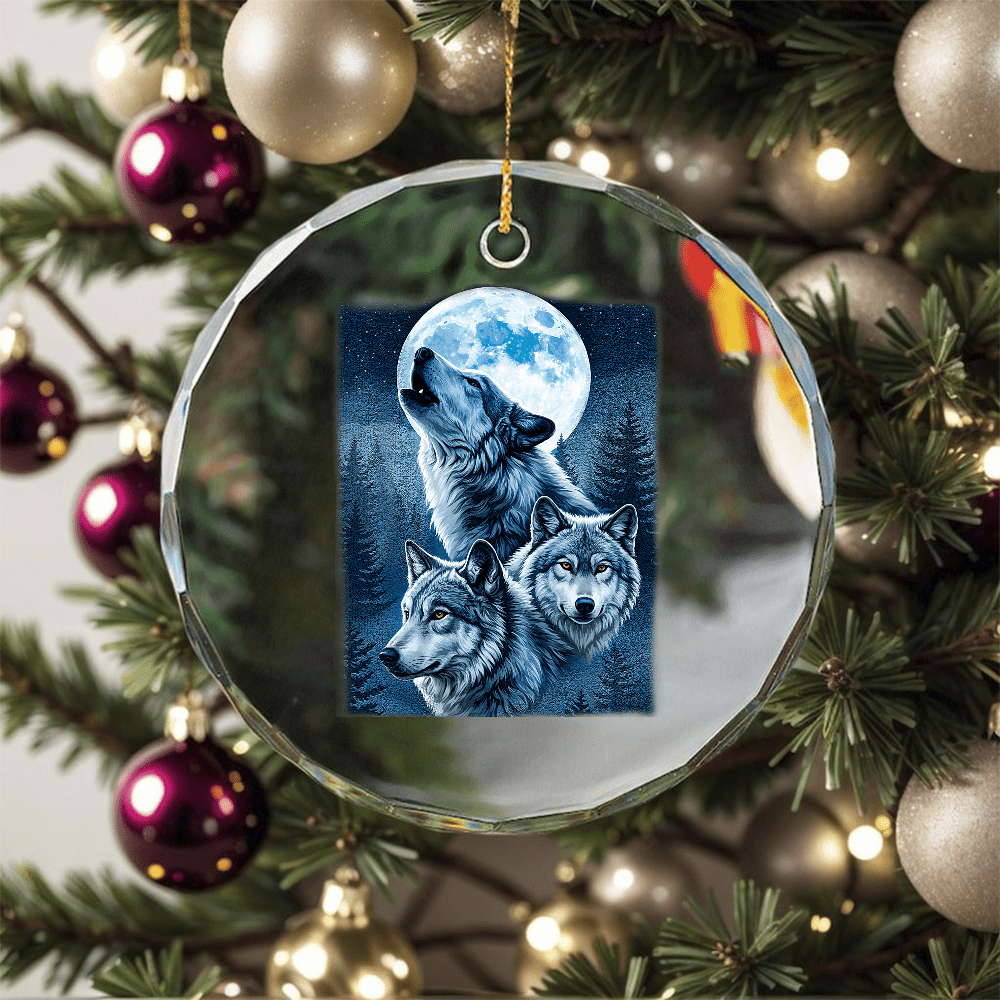 Three Wolves 3 Grey Wolf Howling At The Moon Wild Animal Ornament ...