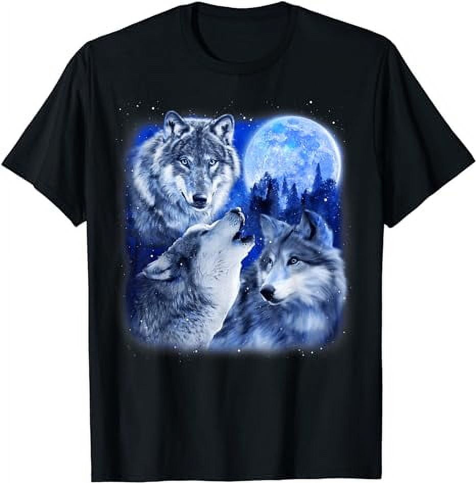 Three Wolves 3 Grey Wolf Howling At The Moon Wild Animal T-Shirt ...