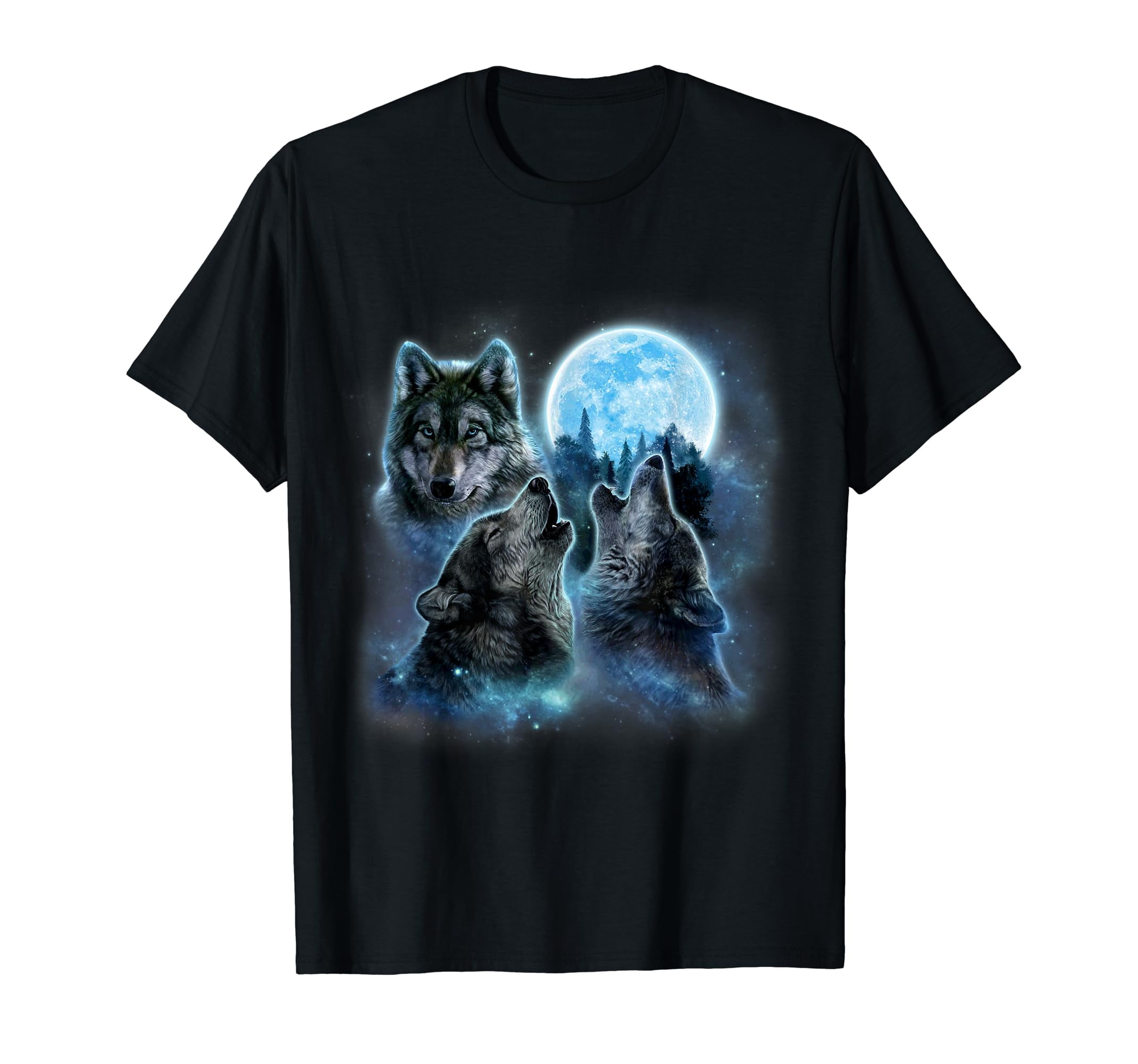 Three Wolves Howling Under Icy Full Moon, Gray Wolf T-Shirt - Walmart.com