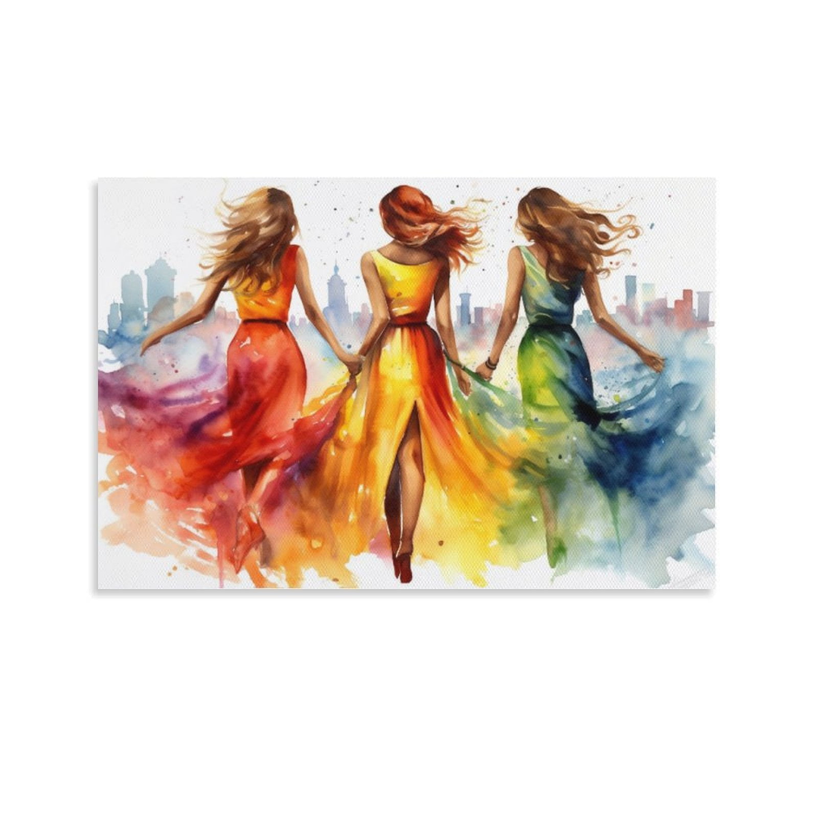 Three Women In Colorful Dresses Stroll Against An Urban Backdrop ...
