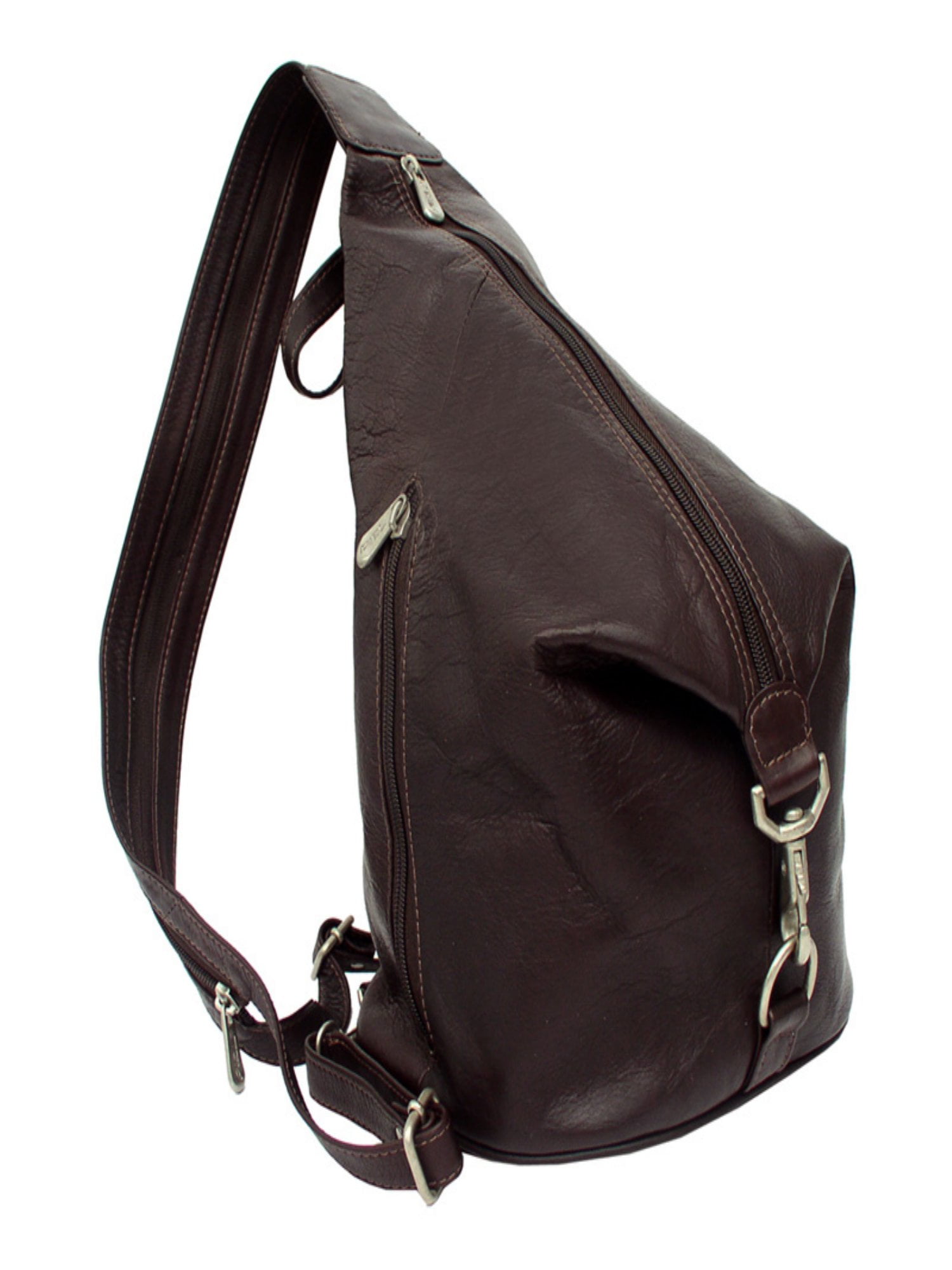 Free Shipping! Piel Leather Three-Zip Hobo Sling Bag Full Grain Leather ...