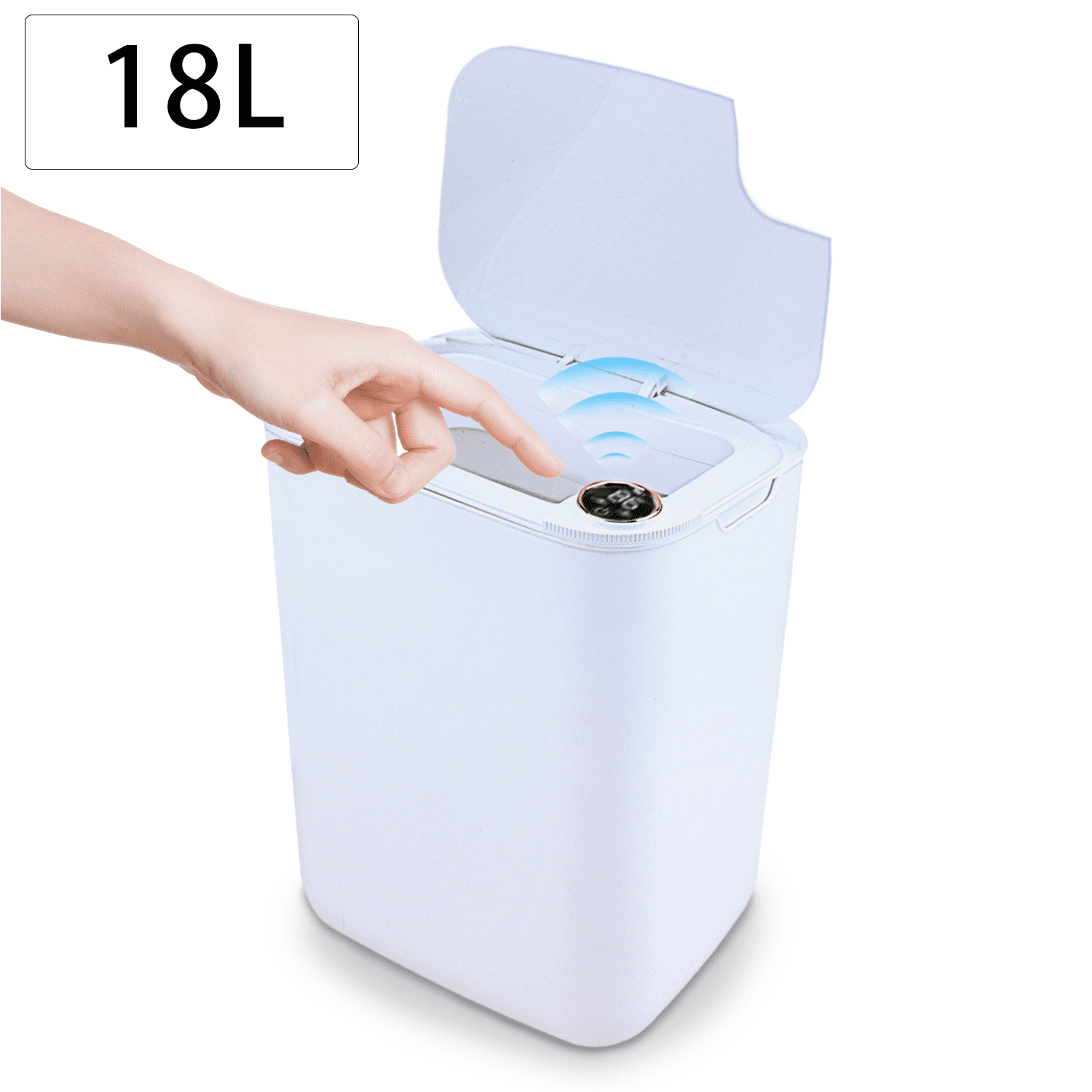 Three-body 4.8 Gallon Touchless Trash Can,Plastic Garbage Can,White，10. ...