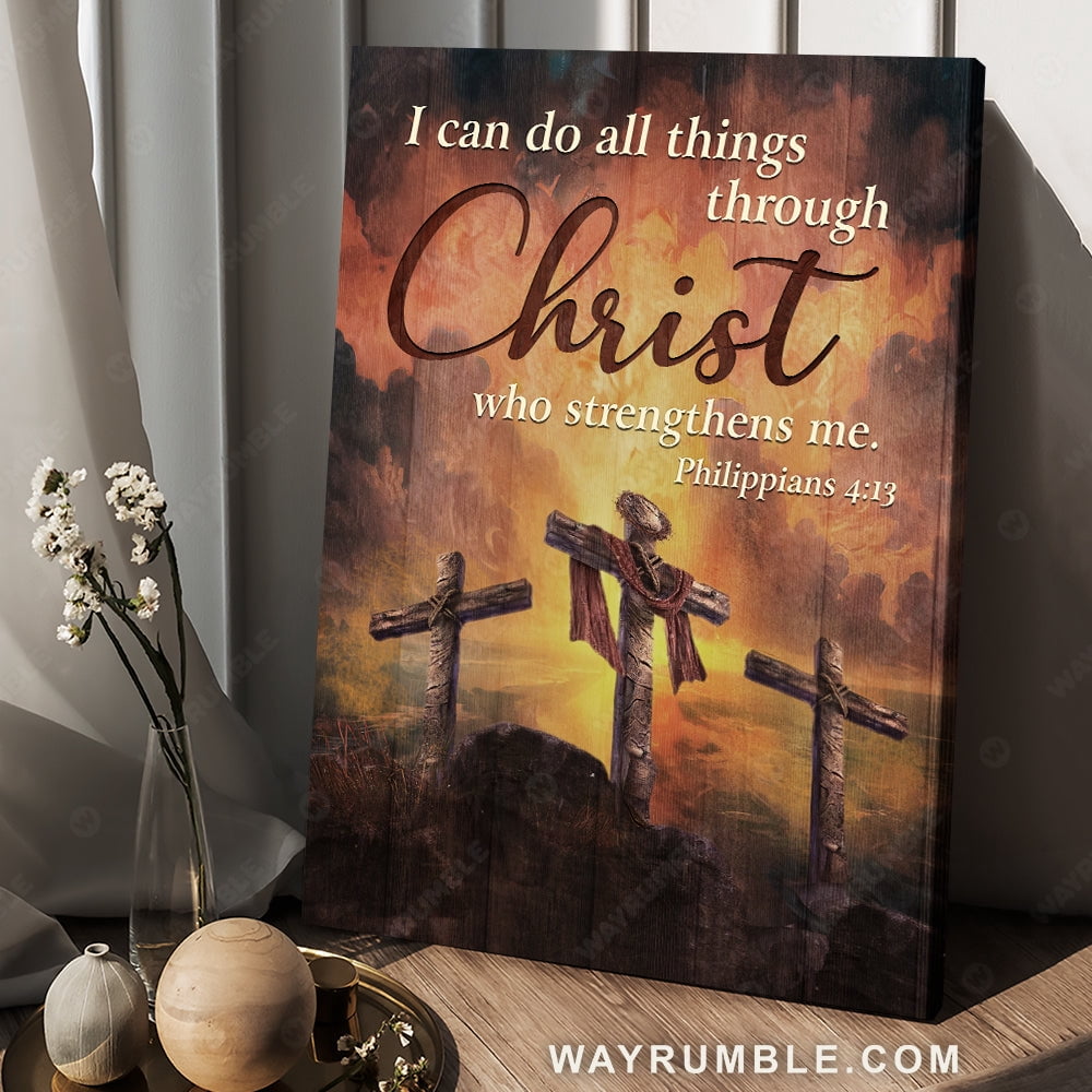 Three crosses, Sunset painting, Inspirational art, I can do all things ...