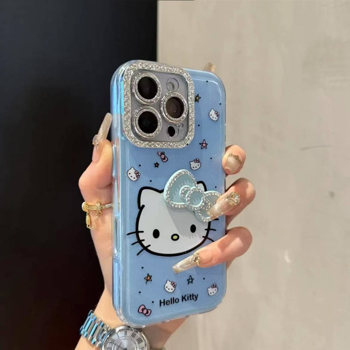 Three-dimensional bow cartoon KT cat graffiti iPhone16 phone case 15 lens film 14 two-in-one 13 ...