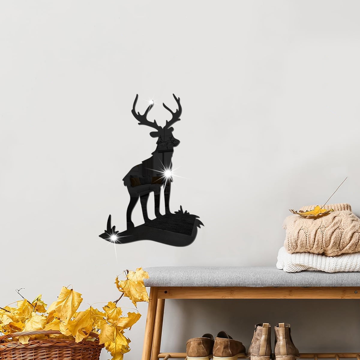 Three-dimensional deer mirror acrylic decorative wall sticker Nordic ...