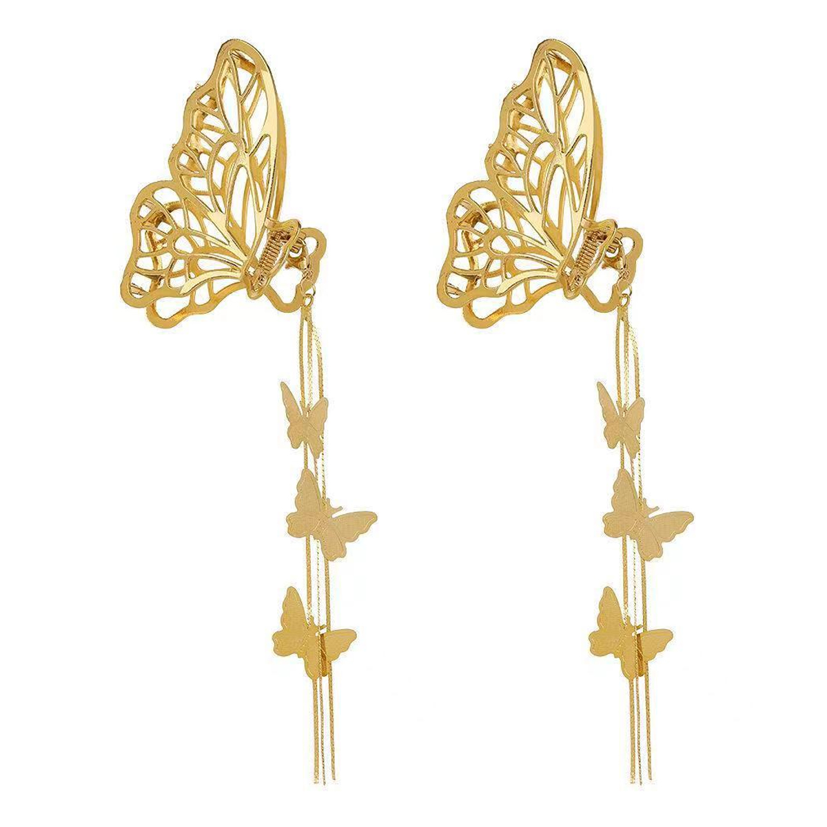 Three-dimensional fringed butterfly grips Large metal pearl hairpin ...