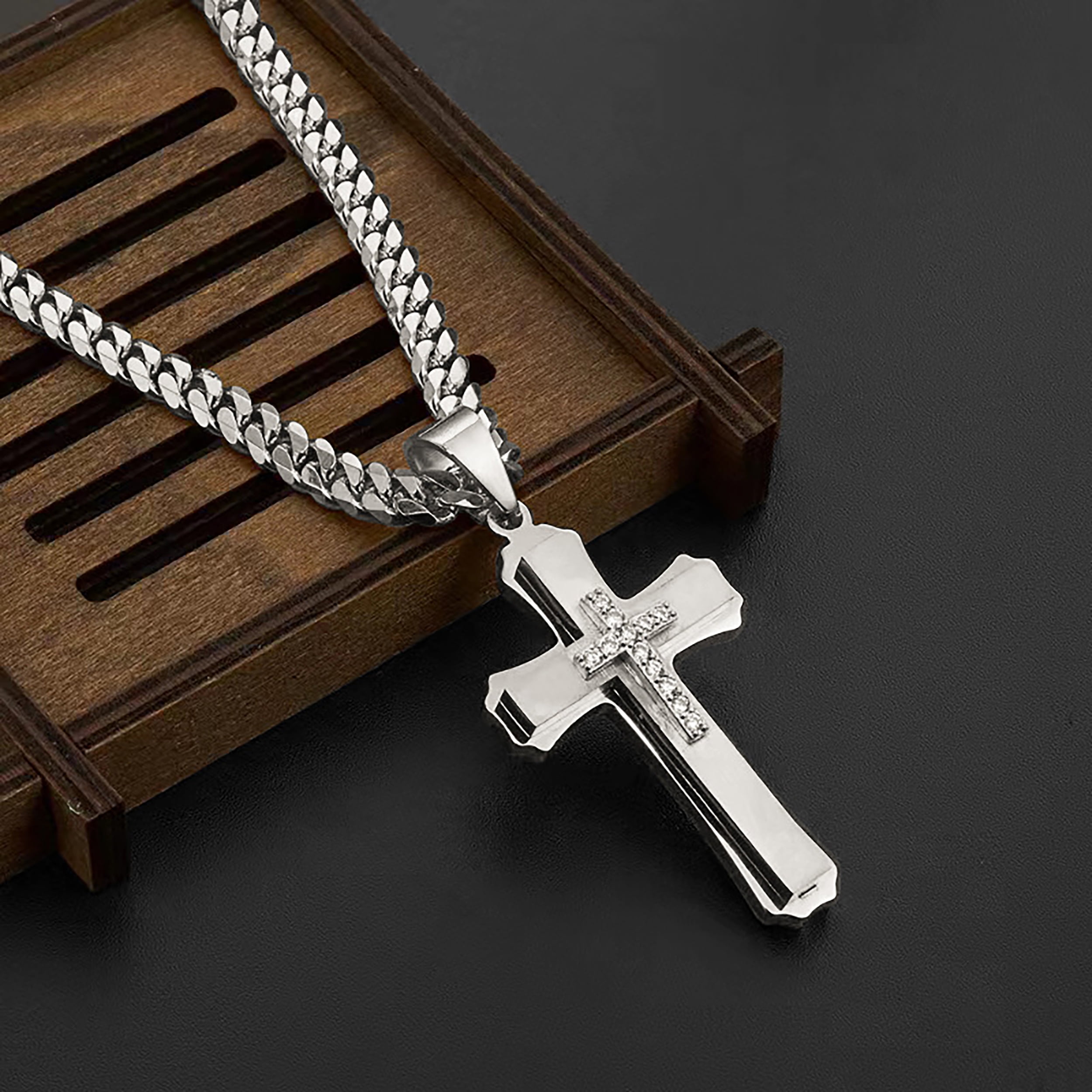 [Three-layer Cross] Men's Three-layer Cross Pendant | 6mm Byzantine ...