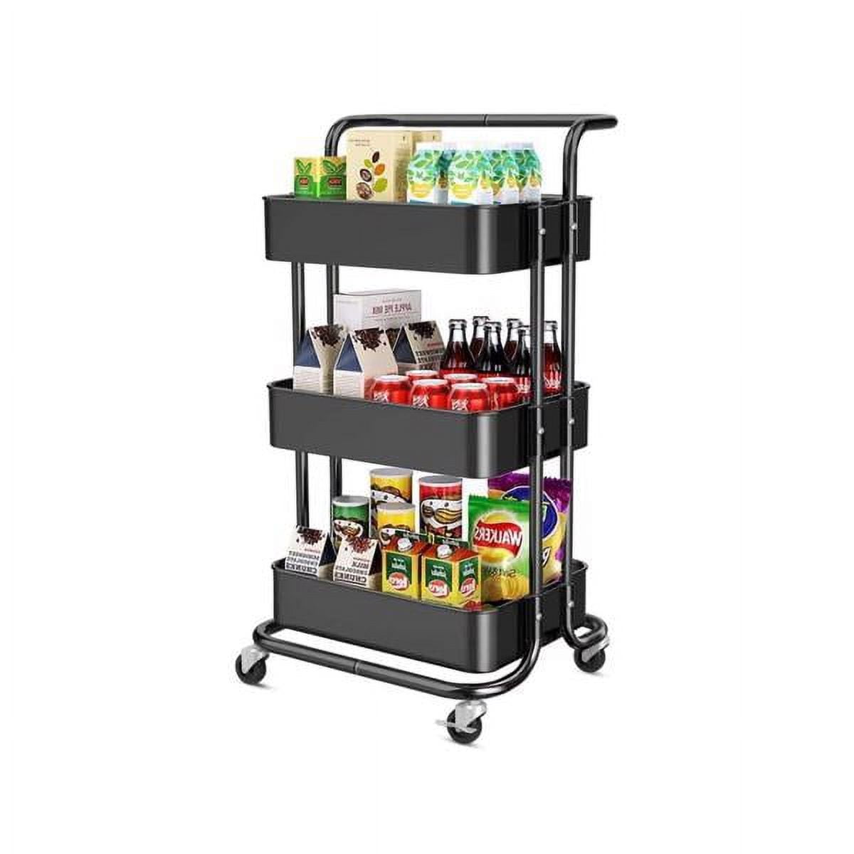 Three-layer mesh utility cart, rolling cart with handle and lockable ...