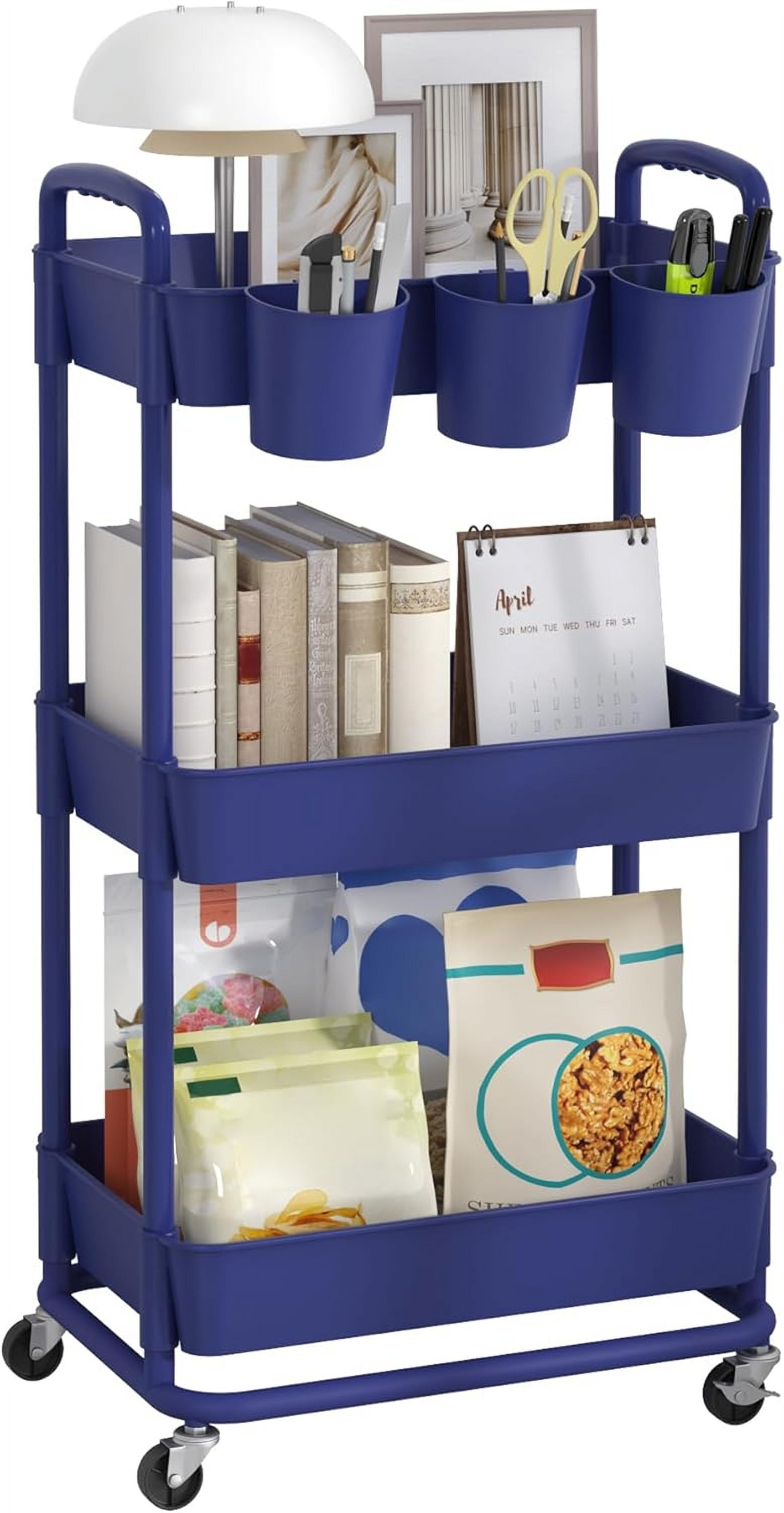Three-layer plastic rolling storage cart multifunctional trolley with ...