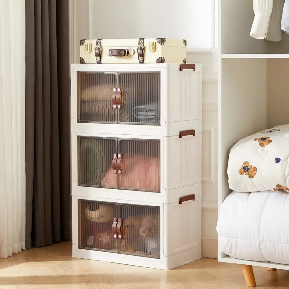 Three-layer plastic storage box-oversized storage box, foldable stacked ...