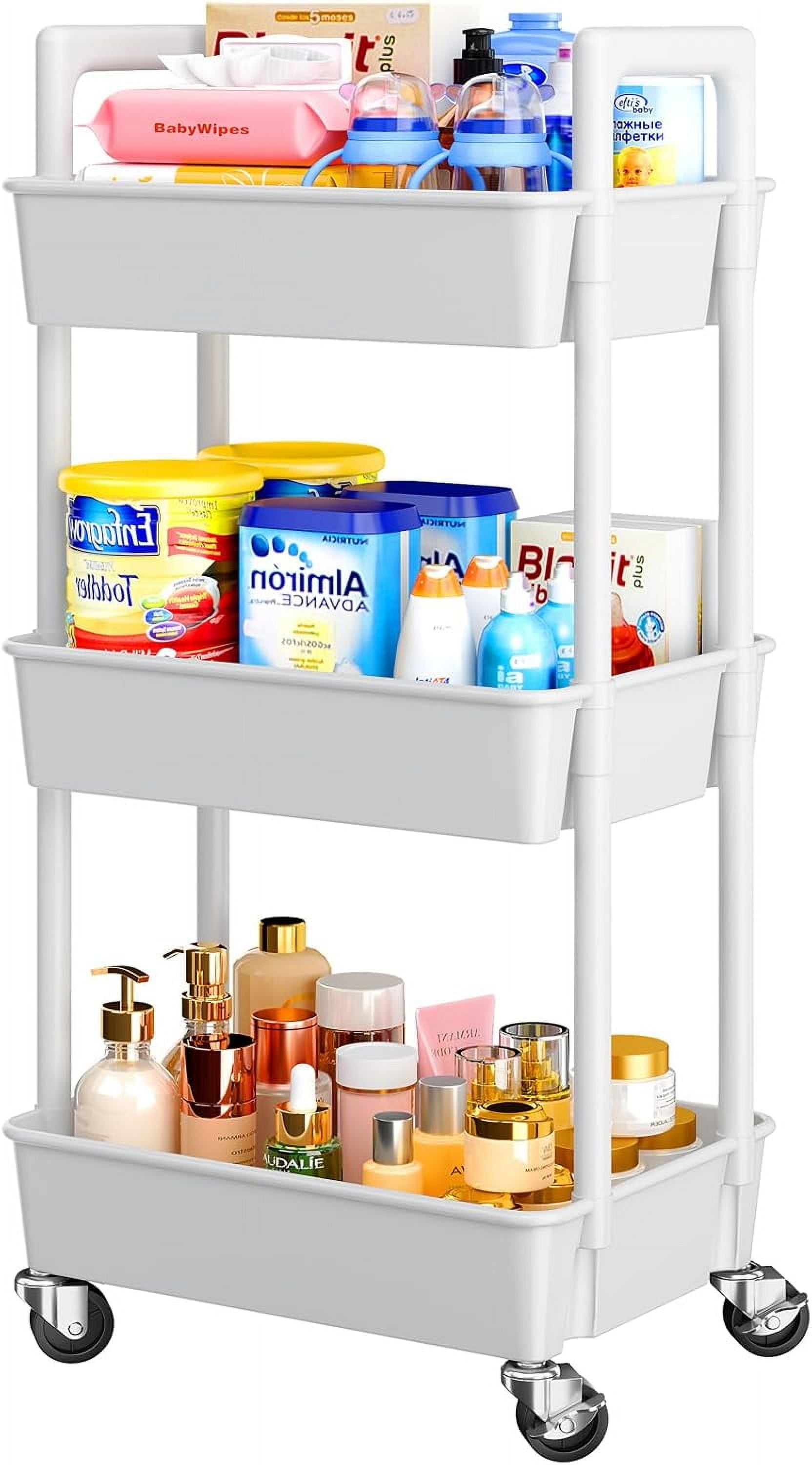 Three-layer rolling cart organizing rack, featuring plastic rolling ...