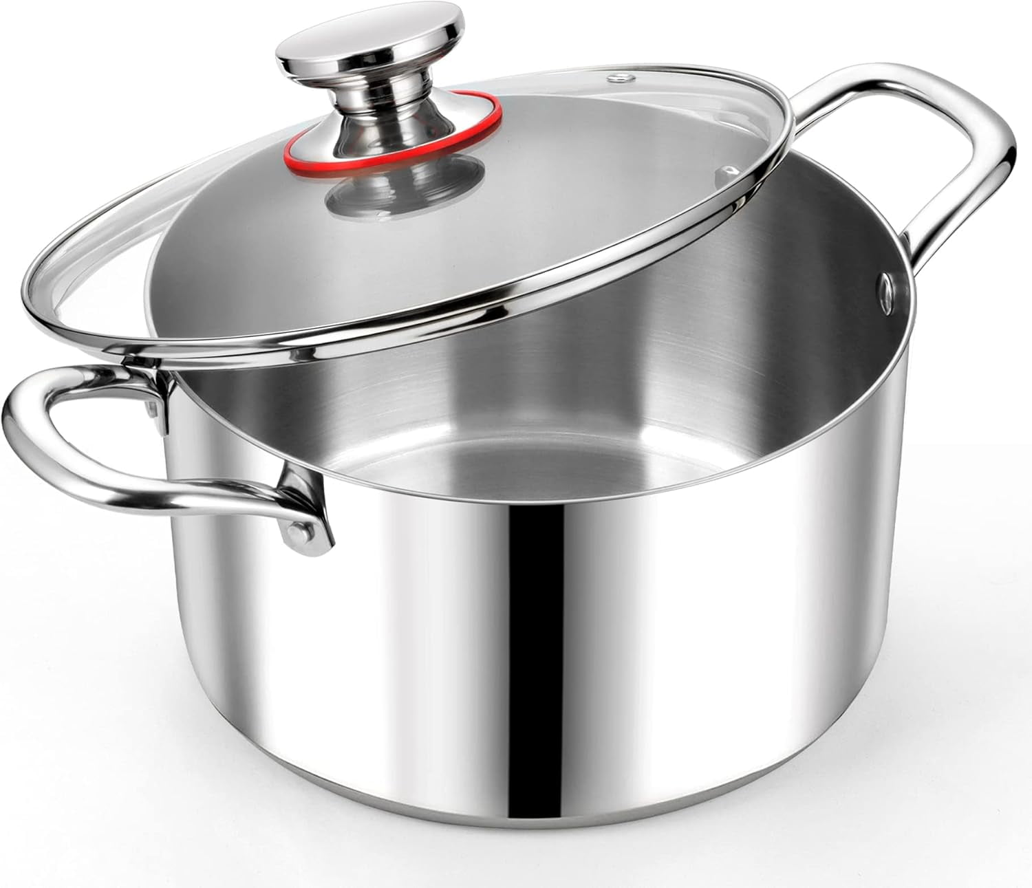 Three layer stainless steel soup pot with visible lid, pasta vegetable ...
