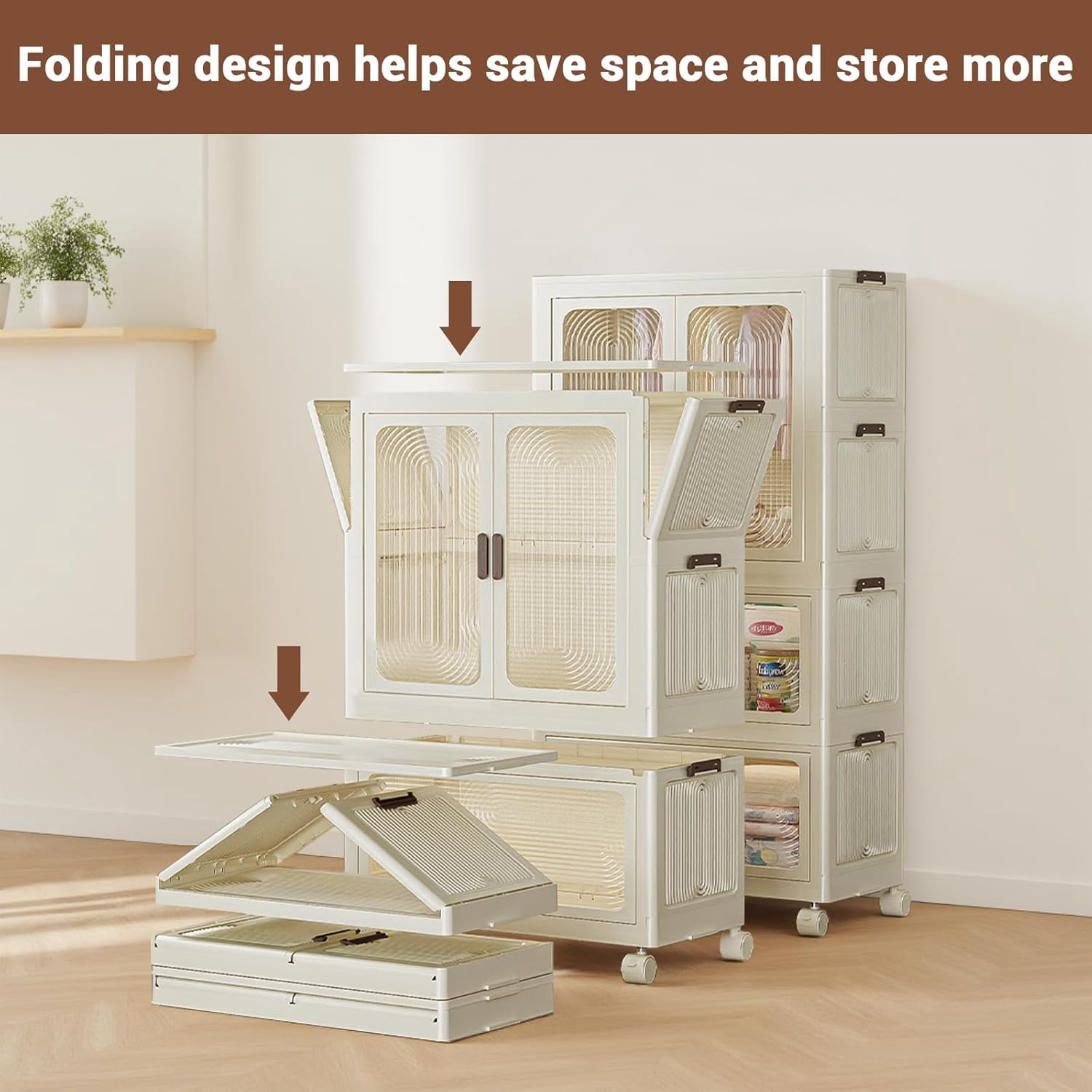 Three layers Large Portable Wardrobe Closet with Hanging Rod Foldable ...