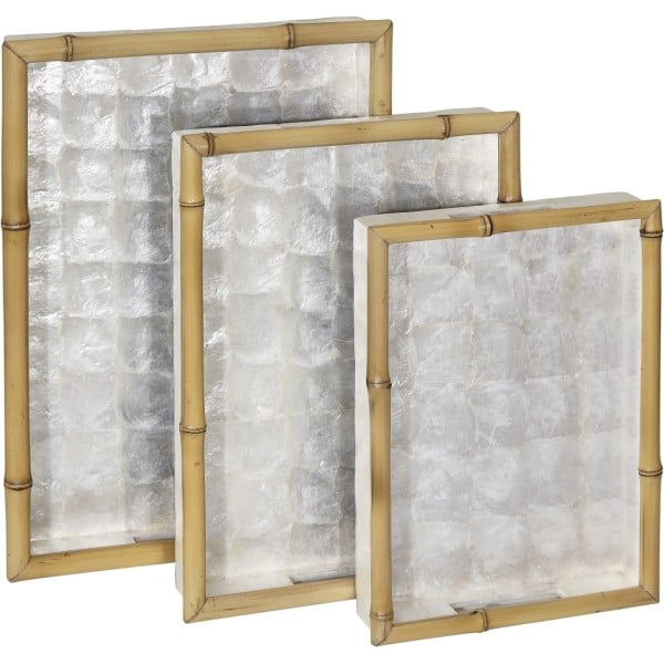 Three pc Capiz Shell Lined Bamboo Serving Trays Set Ivory - Walmart.com