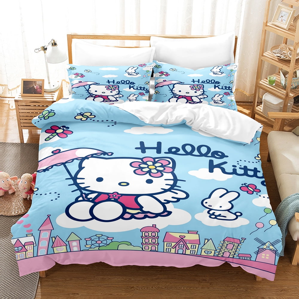 Three-piece Cute KT Cat bed kit cartoon duvet cover and pillow case ...