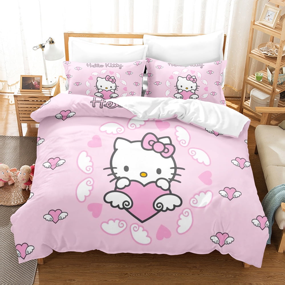 Three-piece Cute KT Cat bed kit cartoon duvet cover and pillow case ...