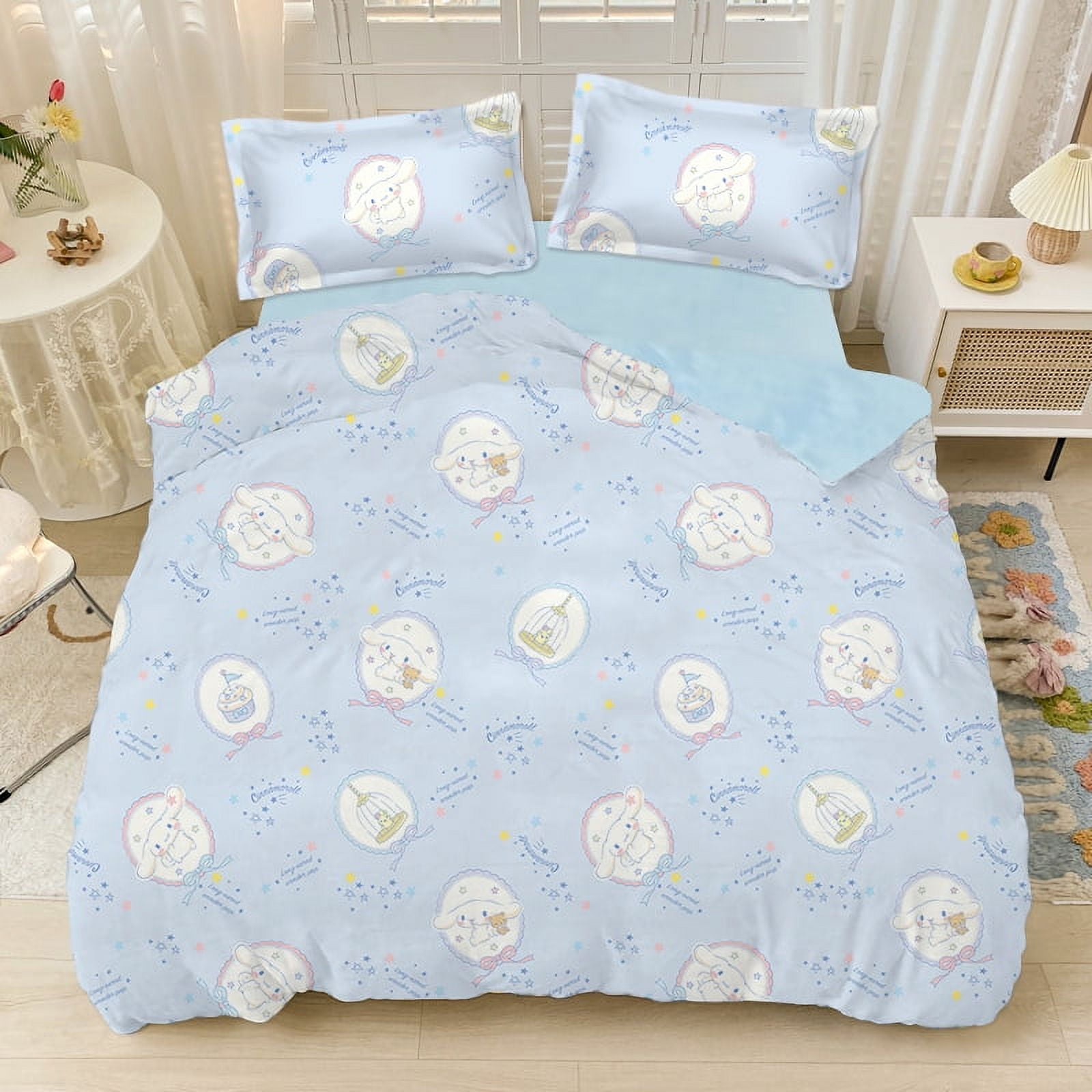 Three-piece Duvet Cover Set with Cute Cartoon Cinnamon Dog and Girl ...