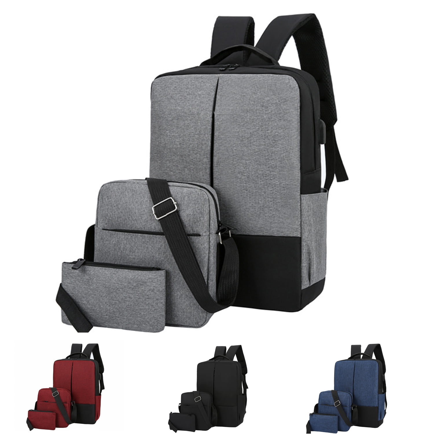Three-piece Set Men Laptop Rucksack Travel Backpack - Walmart.com