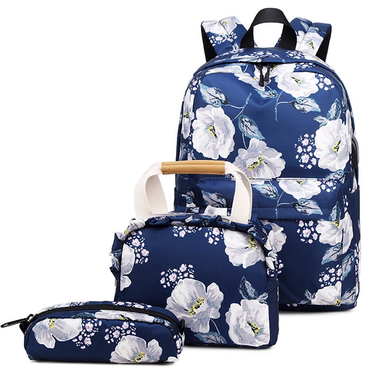 Three-piece student backpack, women's USB backpack, large capacity ...
