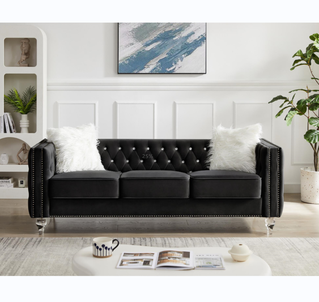 Three-seater Sofa with Crystal Feet, Accent Sofa with Rectangle ...