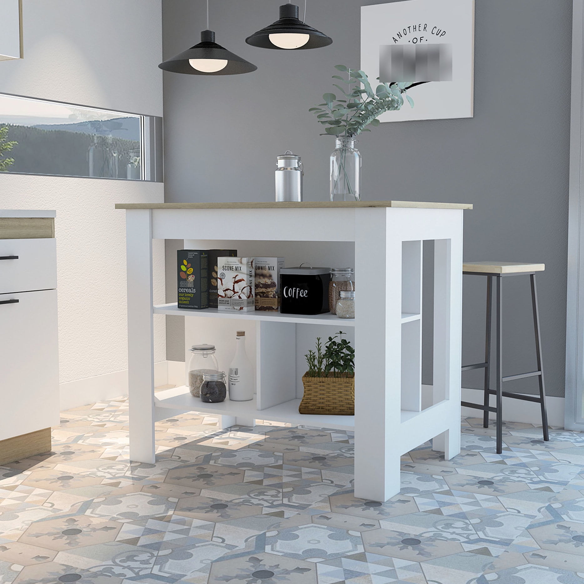 Three - shelf rectangular stationary kitchen island medium width for ...