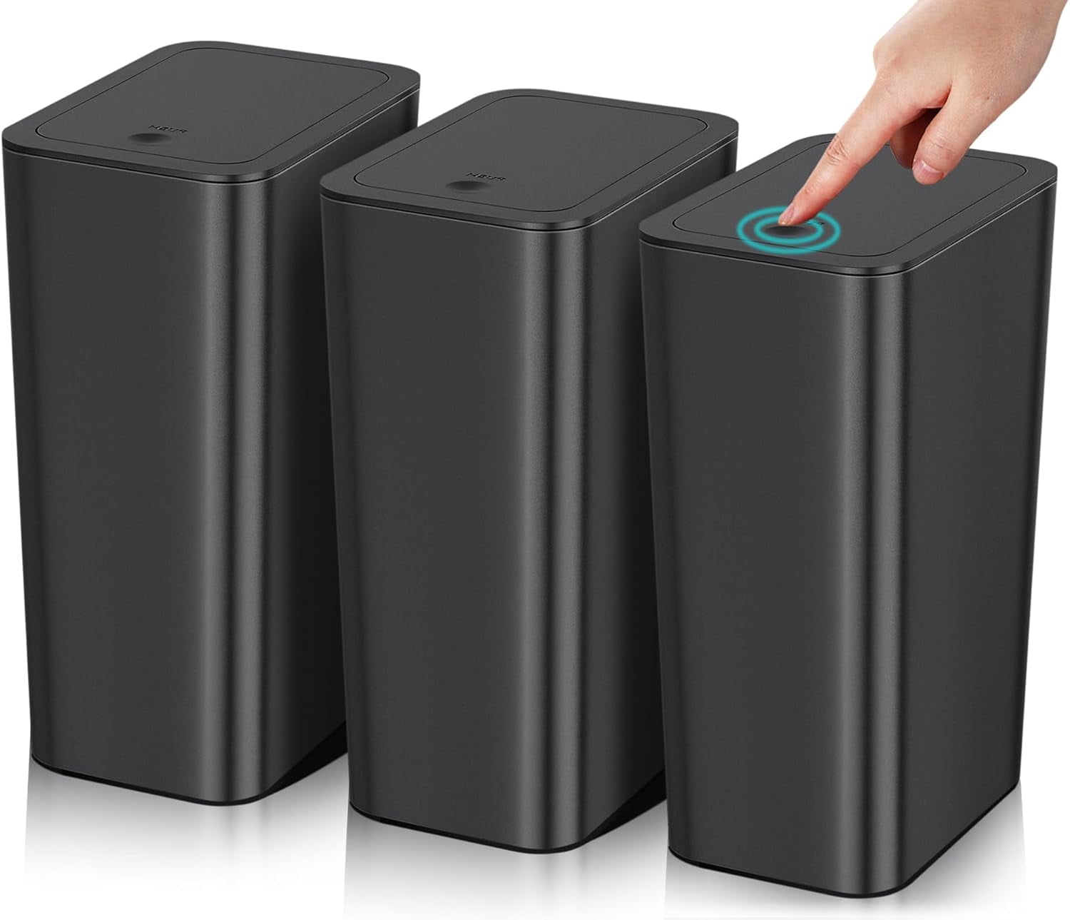 Three small bathroom trash cans with LIDS, 10-liter / 2.6-gallon slender trash cans and ...