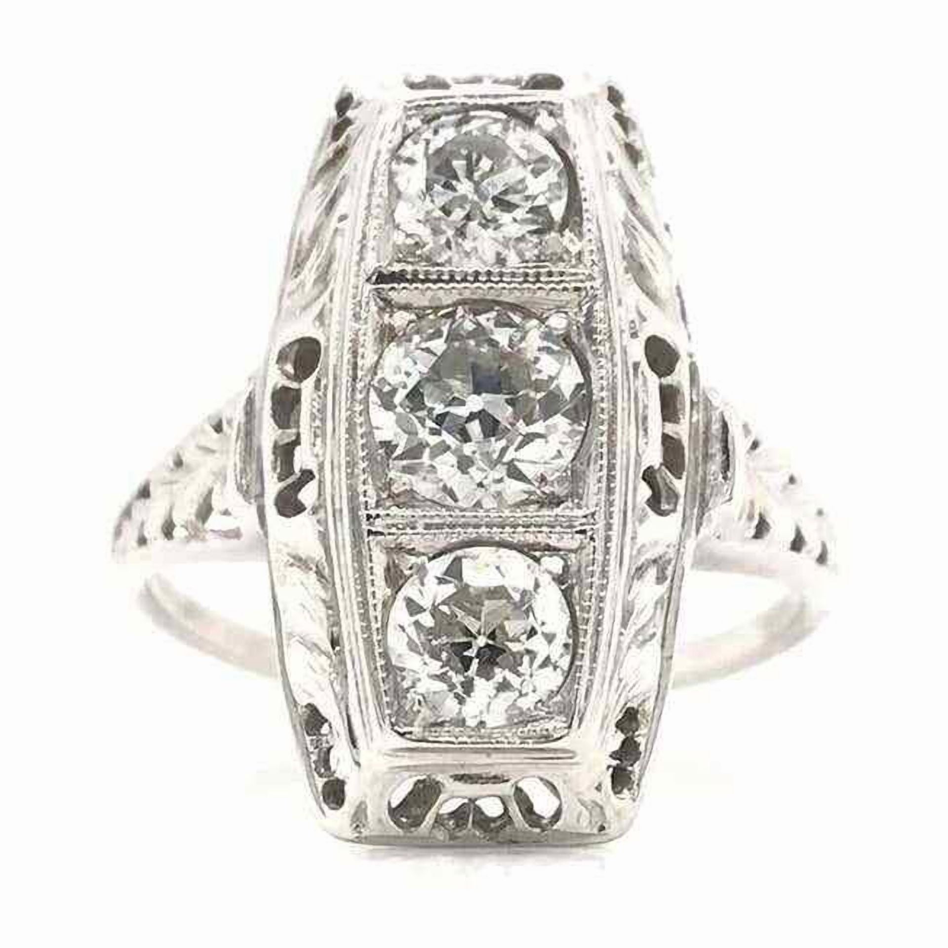 Three stone Vintage Wedding Ring, Split Shank Solitaire Engageement ...